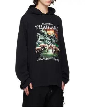 Vetements Printed Drawstring Hoodie - Black