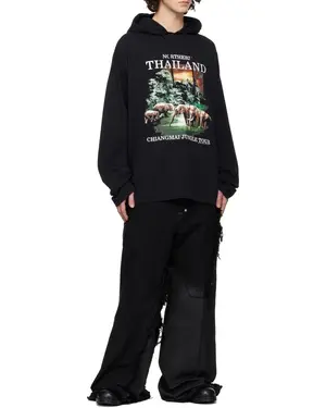 Vetements Printed Drawstring Hoodie - Black