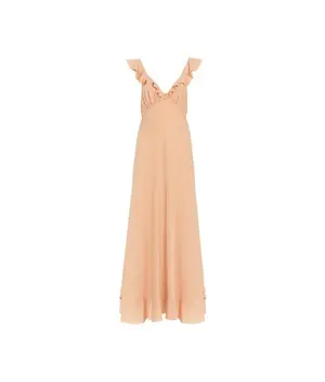 Chloé V-neck Ruffled Maxi Dress - Sandy Brown