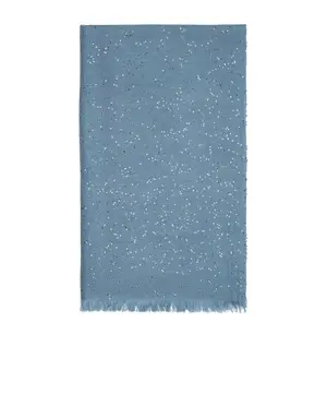 Brunello Cucinelli Sequin Embellished Frayed Edge Scarf - Blue