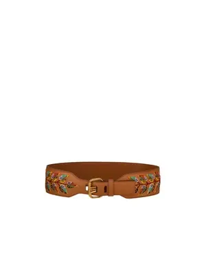 Etro Leaf Embroidered Belt - Brown