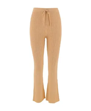 Nanushka Ribbed Knitted Cropped Flare Pants - Nude