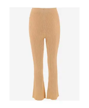 Nanushka Ribbed Knitted Cropped Flare Pants - Nude