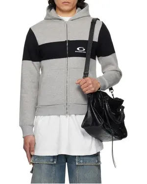 Balenciaga Logo Embroidered Zipped Hoodie - Gray
