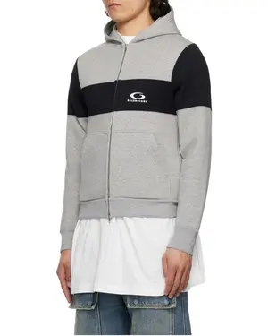 Balenciaga Logo Embroidered Zipped Hoodie - Gray