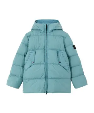 Stone Island Quilted Logo-patch Hooded Jacket - Blue