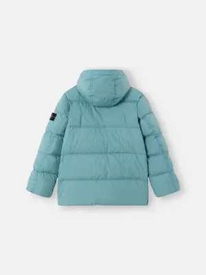 Stone Island Quilted Logo-patch Hooded Jacket - Blue