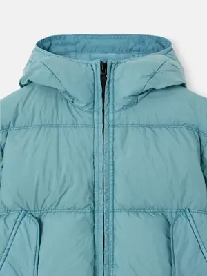 Stone Island Quilted Logo-patch Hooded Jacket - Blue