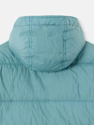 Stone Island Quilted Logo-patch Hooded Jacket - Blue