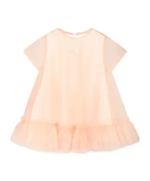 Fendi Cotton Muslin Dress With Ruffle Hem - Pink