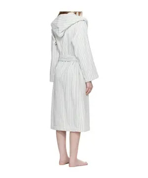 TEKLA Striped Hooded Bathrobe - Light Blue