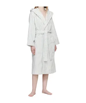 TEKLA Striped Hooded Bathrobe - Light Blue
