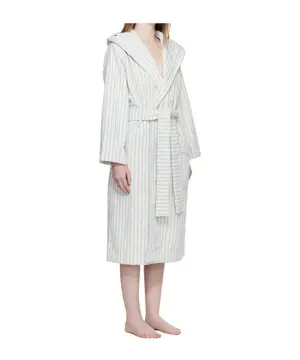 TEKLA Striped Hooded Bathrobe - Soft Blue Stripes