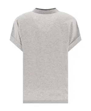 Brunello Cucinelli Embellished V-neck T-shirt - Gray