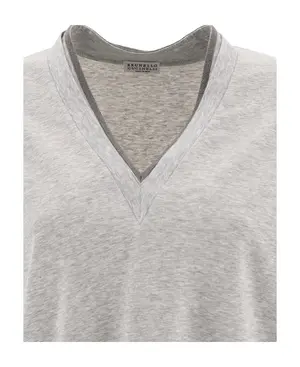 Brunello Cucinelli Embellished V-neck T-shirt - Gray