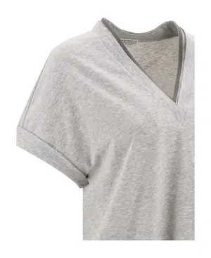 Brunello Cucinelli Embellished V-neck T-shirt - Gray