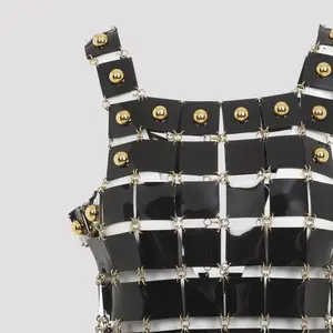 Rabanne Square Neck Sleeveless Mini Dress With Gold Studs