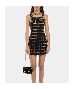Rabanne Square Neck Sleeveless Mini Dress With Gold Studs