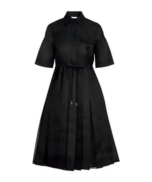 Moncler Collared Short Sleeve Pleated Dress