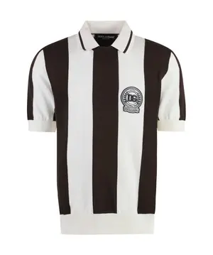 Dolce & Gabbana Dolce Gabbana Logo Patch Striped Knitted Polo Shirt - No
