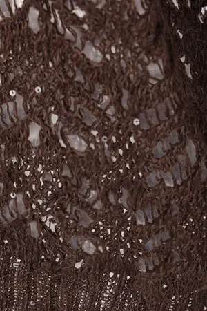 Brunello Cucinelli Sequin-embellished Hollow Knit Crewneck Jumper - Chocolate-colored