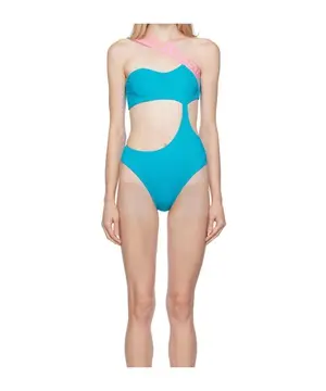 Versace Greca Detailed Cut-out Swimsuit - Blue