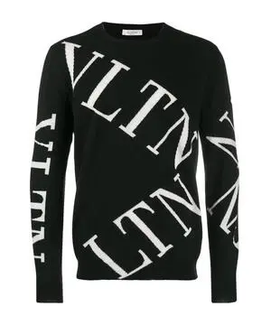 Valentino Garavani Logo Printed Crew Neck Sweater - Black