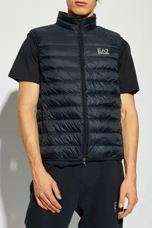 EA7 Quilted Padded Gilet With Logo Print - Blue