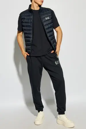 EA7 Quilted Padded Gilet With Logo Print - Blue