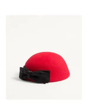 Valentino Garavani Vlogo Signature Hat In Lapin Fabric With Satin Bow - Red