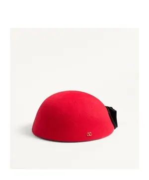 Valentino Garavani Vlogo Signature Hat In Lapin Fabric With Satin Bow - Red