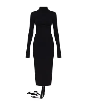 Balenciaga High Neck Long Sleeve Midi Dress With Back Ties