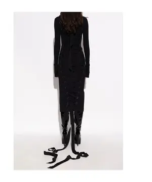 Balenciaga High Neck Long Sleeve Midi Dress With Back Ties