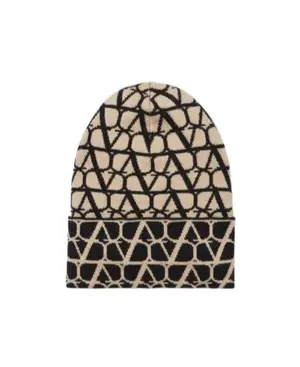 Valentino Garavani Iconograph Cashmere And Silk Beanie - Black