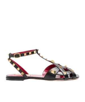 Valentino Garavani Studded Buckled Ankle Strap Sandals - Black