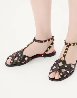 Valentino Garavani Studded Buckled Ankle Strap Sandals - Black