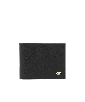 FERRAGAMO Gancini Bi-fold Leather Wallet - Black