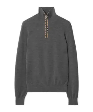 Burberry Check Trim Half-zip Jumper - Grey