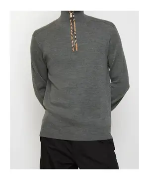 Burberry Check Trim Half-zip Jumper - Grey