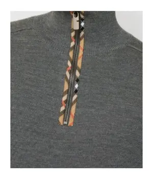 Burberry Check Trim Half-zip Jumper - Grey