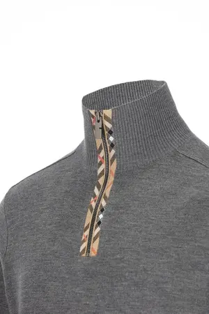 Burberry Check Trim Half-zip Jumper - Grey