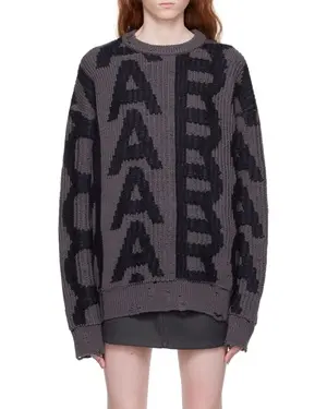 Marc Jacobs Distressed Logo Embroidered Crewneck Jumper