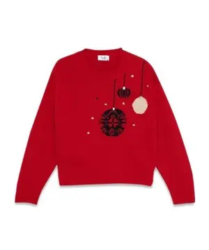IL GUFO Knitted Crew Neck Sweater With Christmas Ornament Motif - Red