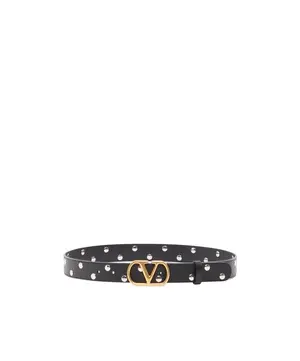 Valentino Garavani Vlogo Signature Studded Leather Belt - Black