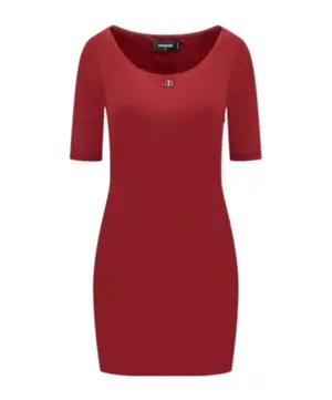 Dsquared2 Boatneck Short Sleeve Logo Plaque Dress - Red