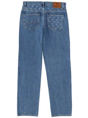 MARINE SERRE Straight Leg Jeans With Signature Print - Blue