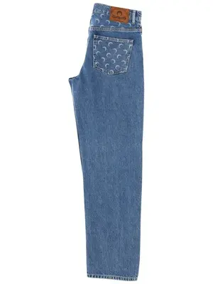 MARINE SERRE Straight Leg Jeans With Signature Print - Blue