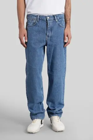 MARINE SERRE Straight Leg Jeans With Signature Print - Blue