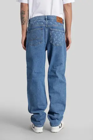 MARINE SERRE Straight Leg Jeans With Signature Print - Blue