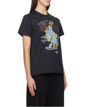 GANNI Short Sleeve Floral Print T-shirt - Phantom Black